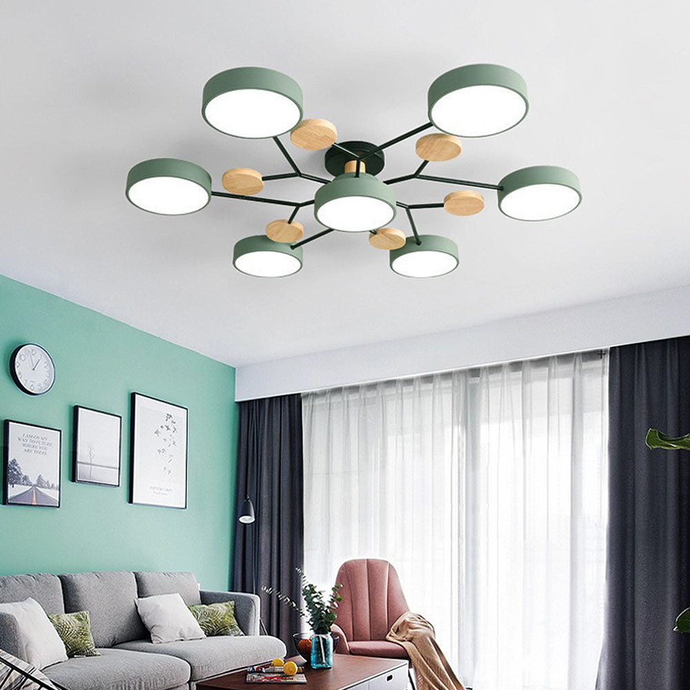 Lampsmodern Ceiling Light Contemporary Round Iron LED Semi-Flush Chandelier