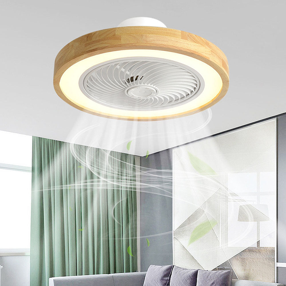 Lampsmodern Wood Round Ceiling Fans with LED Lights Simple Ceiling Fans ...