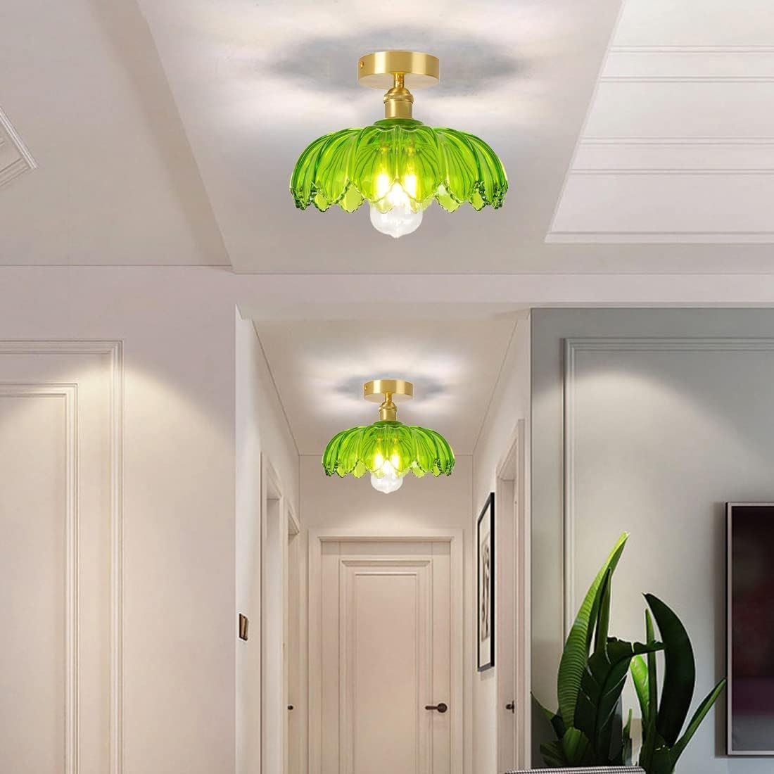Lampsmodern Ceiling Lamp Minimalist Green Glass Semi-Flush Ceiling Light
