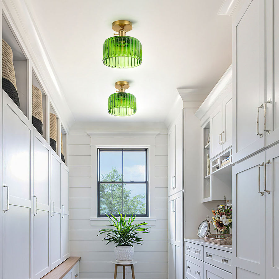 Lampsmodern Ceiling Light Modern Green Glass Retro Cylinder Ceiling ...