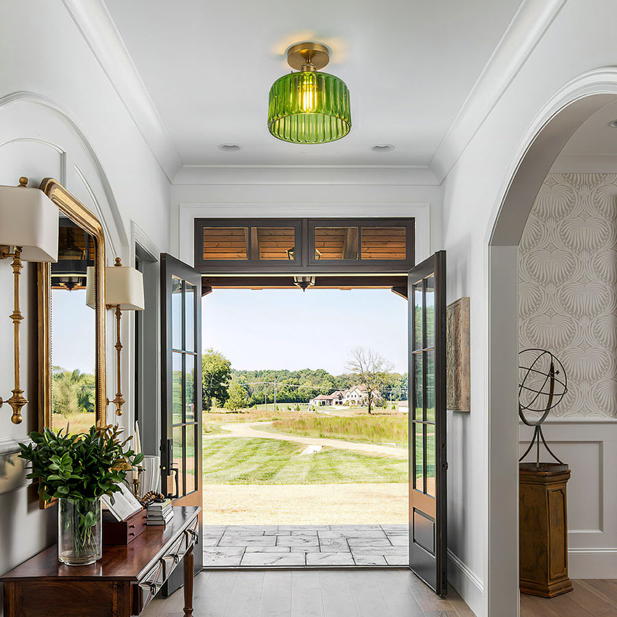 Lampsmodern Ceiling Light Modern Green Glass Retro Cylinder Ceiling ...