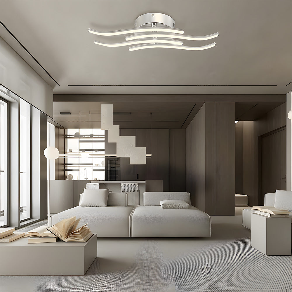 Nordic curved silver LED ceiling light for bedroom | Lampsmodern