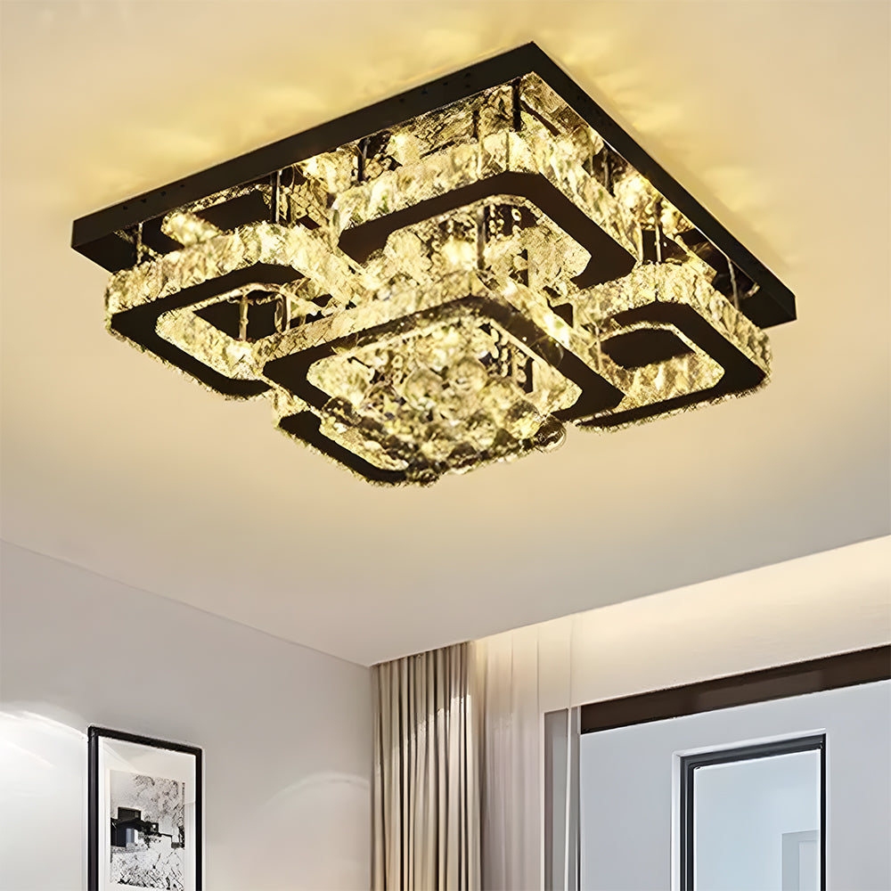 Led nordic crystal square ceiling light for bedroom | Lampsmodern UK