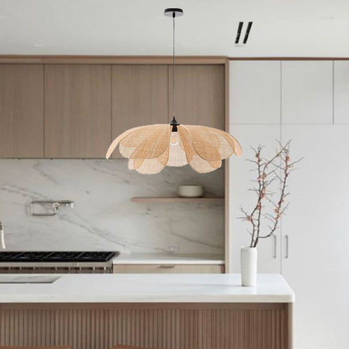 Rattan Petal Pendant Ceiling Light For Living Room |Lampsmodern